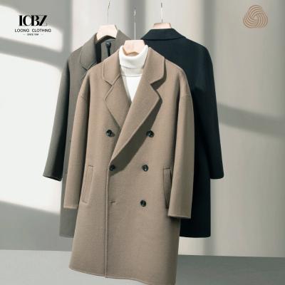 China Men's Double-Breasted Wool Blend Overcoat Autumn Winter Slim Fit Long Coat 50-120cm for sale