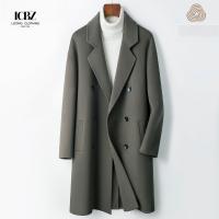 China Men's Double-Breasted Wool Blend Overcoat Autumn Winter Slim Fit Long Coat 50-120cm for sale