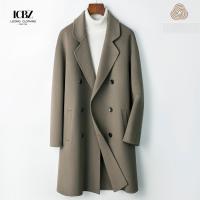 China Men's Double-Breasted Wool Blend Overcoat Autumn Winter Slim Fit Long Coat 50-120cm for sale
