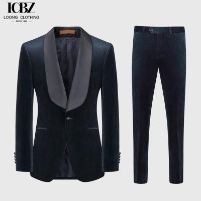 China Business Men's Suit 2 Piece Gold Velvet Shawl Lapel Slim Fit Wedding Suit S-3XL for sale