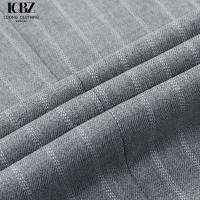 China Gray Striped Double-Breasted Gun Lapel Slim Fit 3 Piece Business Suit Set for sale