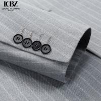 China Gray Striped Double-Breasted Gun Lapel Slim Fit 3 Piece Business Suit Set for sale