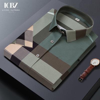 China Men's Formal Short Sleeve Dress Shirt Non-Iron Sequin Design Polyester Cotton Sizes S to 10XL for sale