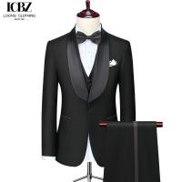 China Slim Fit 3 Piece Wedding Suit Wool Polyester Cotton Custom Size S to 3XL for sale