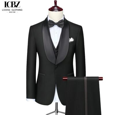 China Slim Fit 3 Piece Wedding Suit Wool Polyester Cotton Custom Size S to 3XL for sale