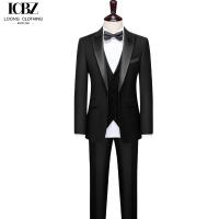 China Slim Fit 3 Piece Wedding Suit Wool Polyester Cotton Custom Size S to 3XL for sale