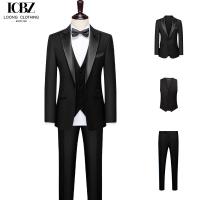 China Slim Fit 3 Piece Wedding Suit Wool Polyester Cotton Custom Size S to 3XL for sale