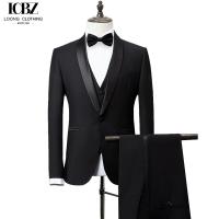 China Slim Fit 3 Piece Wedding Suit Wool Polyester Cotton Custom Size S to 3XL for sale