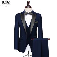 China Slim Fit 3 Piece Wedding Suit Wool Polyester Cotton Custom Size S to 3XL for sale