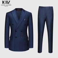 China Men's Double Breasted 6 Button Formal Suit Vertical Striped Gun Lapel Wool Polyester Sizes M-5XL for sale