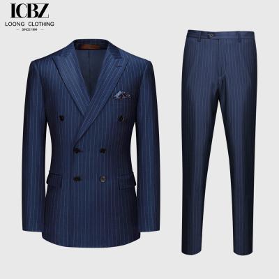 China Men's Double Breasted 6 Button Formal Suit Vertical Striped Gun Lapel Wool Polyester Sizes M-5XL for sale