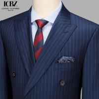 China Men's Double Breasted 6 Button Formal Suit Vertical Striped Gun Lapel Wool Polyester Sizes M-5XL for sale