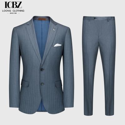 China Men's Vertical Striped Notch Lapel Suit Jacket 2 Button Single Breasted Business Outfit for sale