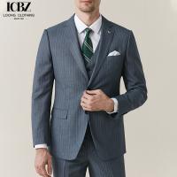 China Men's Vertical Striped Notch Lapel Suit Jacket 2 Button Single Breasted Business Outfit for sale