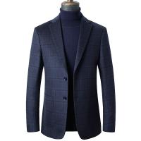 China Men's Nonwoven Office Wear Blazer Jacket Slim Fit Black Polyester Cotton S to 3XL for sale