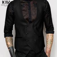 China Custom Slim Fit Men's Suit Vest Wool Blend Fabric S M L XL 2XL 3XL Black Grey Blue for sale
