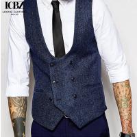 China Custom Slim Fit Men's Suit Vest Wool Blend Fabric S M L XL 2XL 3XL Black Grey Blue for sale
