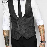 China Custom Slim Fit Men's Suit Vest Wool Blend Fabric S M L XL 2XL 3XL Black Grey Blue for sale