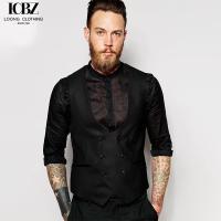 China Custom Slim Fit Men's Suit Vest Wool Blend Fabric S M L XL 2XL 3XL Black Grey Blue for sale