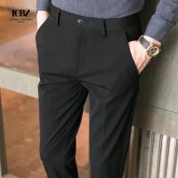 China Solid Color Business Casual Formal Suit Pants for Men Plus Size Polyester Cotton Trousers for sale