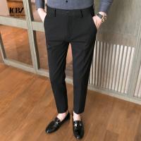 China Solid Color Business Casual Formal Suit Pants for Men Plus Size Polyester Cotton Trousers for sale