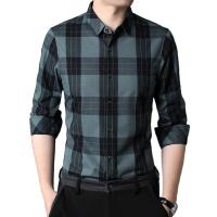 China Knitted Broadcloth Plaid Shirts Polyester Viscose Cotton Long Sleeve Casual Shirt Men S-XXL for sale