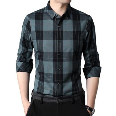 China Knitted Broadcloth Plaid Shirts Polyester Viscose Cotton Long Sleeve Casual Shirt Men S-XXL for sale