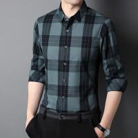 China Knitted Broadcloth Plaid Shirts Polyester Viscose Cotton Long Sleeve Casual Shirt Men S-XXL for sale