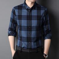 China Knitted Broadcloth Plaid Shirts Polyester Viscose Cotton Long Sleeve Casual Shirt Men S-XXL for sale