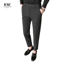 China Men's Mid Waist Striped Formal Pants Plus Size 2XL Polyester Dress Trousers for sale