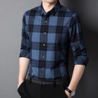 China Knitted Broadcloth Plaid Shirts Polyester Viscose Cotton Long Sleeve Casual Shirt Men S-XXL for sale