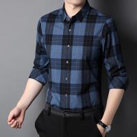 China Knitted Broadcloth Plaid Shirts Polyester Viscose Cotton Long Sleeve Casual Shirt Men S-XXL for sale