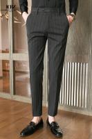 China Men's Mid Waist Striped Formal Pants Plus Size 2XL Polyester Dress Trousers for sale