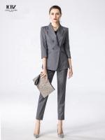 China Solid Pattern Women's Office Wear Custom Dark Gray Striped Professional Work Suit for sale