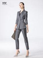 China Solid Pattern Women's Office Wear Custom Dark Gray Striped Professional Work Suit for sale