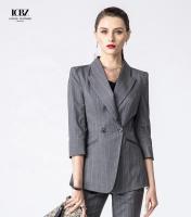 China Solid Pattern Women's Office Wear Custom Dark Gray Striped Professional Work Suit for sale