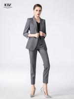 China Solid Pattern Women's Office Wear Custom Dark Gray Striped Professional Work Suit for sale