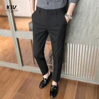 China Slim Fit Men's Office Trousers Black Polyester Cotton Zipper Fly Formal Business Pants for sale