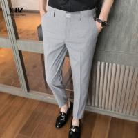 China Slim Fit Men's Office Trousers Black Polyester Cotton Zipper Fly Formal Business Pants for sale