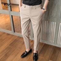 China Slim Fit Men's Office Trousers Black Polyester Cotton Zipper Fly Formal Business Pants for sale