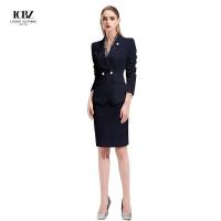 China Custom Navy Ladies Office Formal Suits Set Women Sizes S-3XL Polyester for sale