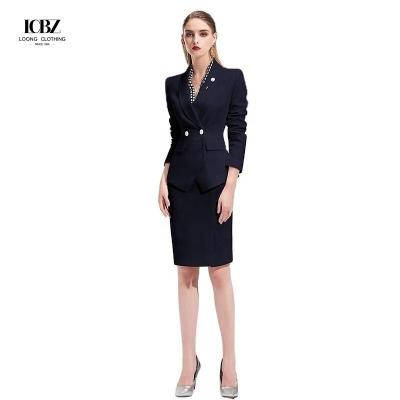 China Custom Navy Ladies Office Formal Suits Set Women Sizes S-3XL Polyester for sale