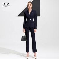China Custom Navy Ladies Office Formal Suits Set Women Sizes S-3XL Polyester for sale