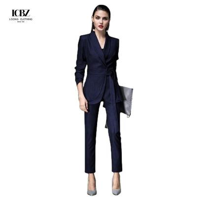 China Customized Ladies Office Slim Suit Set Long Sleeve Formal Women Uniform Size S-3XL for sale