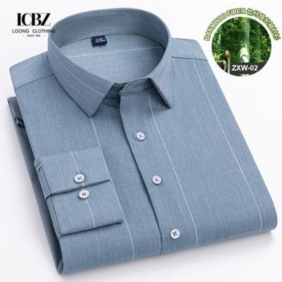 China Men's Non-Iron Bamboo Fiber Long Sleeve Casual Shirt Custom Logo Sizes XXL-10XL for sale