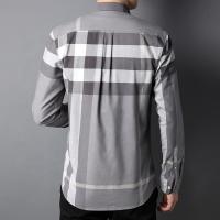 China Solid Grey Check Men's Casual Dress Shirt Spring Autumn S-2XL 70cm Length for sale