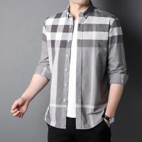 China Solid Grey Check Men's Casual Dress Shirt Spring Autumn S-2XL 70cm Length for sale