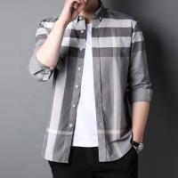 China Solid Grey Check Men's Casual Dress Shirt Spring Autumn S-2XL 70cm Length for sale