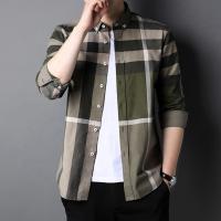 China Solid Grey Check Men's Casual Dress Shirt Spring Autumn S-2XL 70cm Length for sale