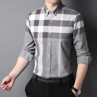China Solid Grey Check Men's Casual Dress Shirt Spring Autumn S-2XL 70cm Length for sale
